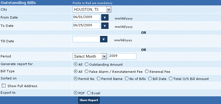 Outstanding Bill Report